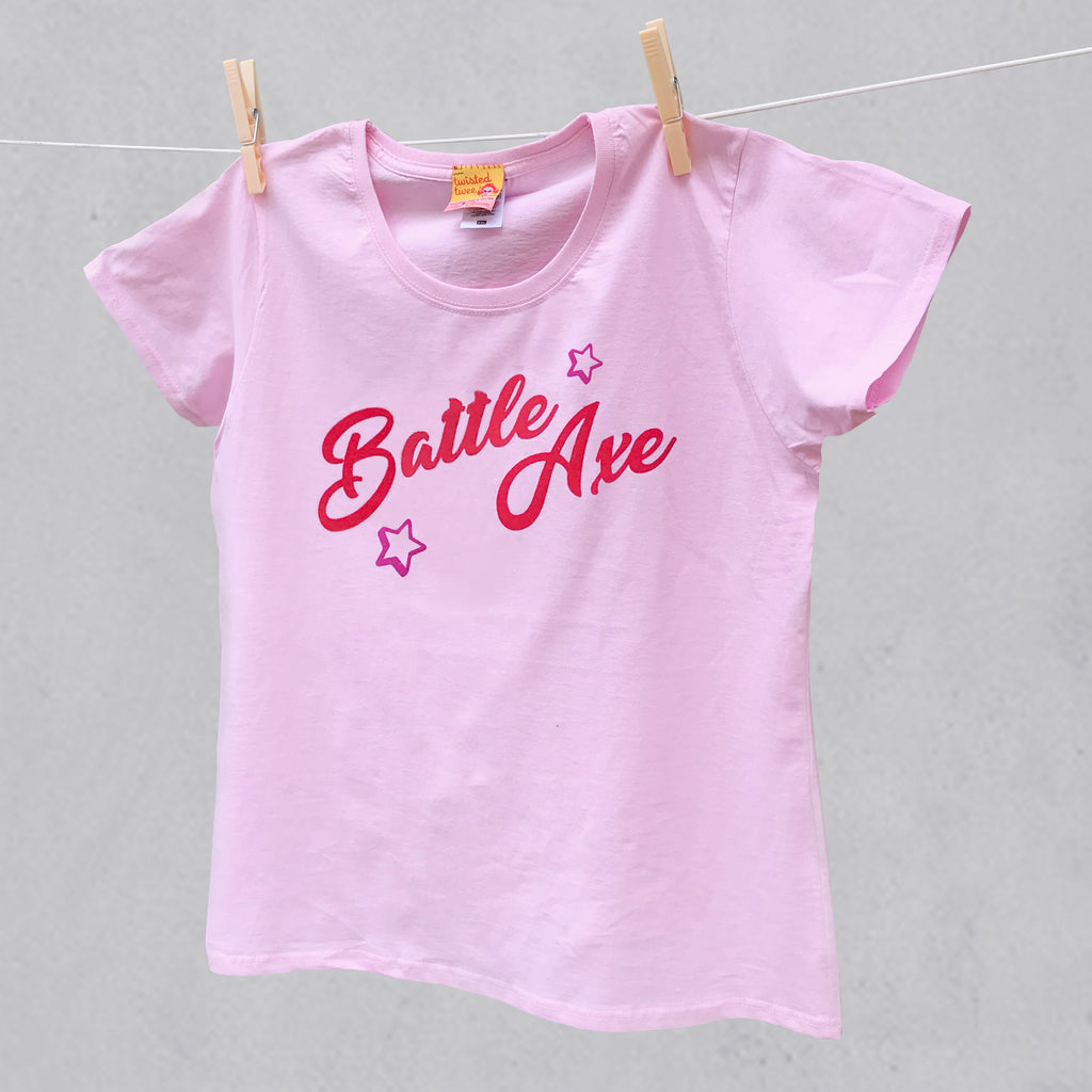 Battle Axe slogan ladies t shirt for tenacious older women – TwistedTwee